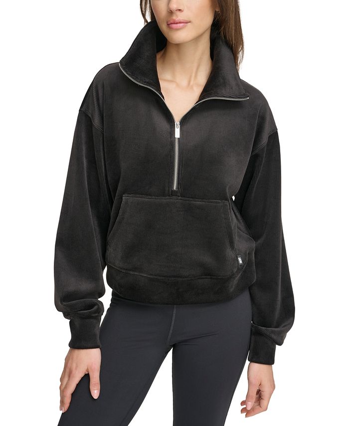 DKNY Women's Half-Zip Ribbed Velour Pullover Sweatshirt - Macy's