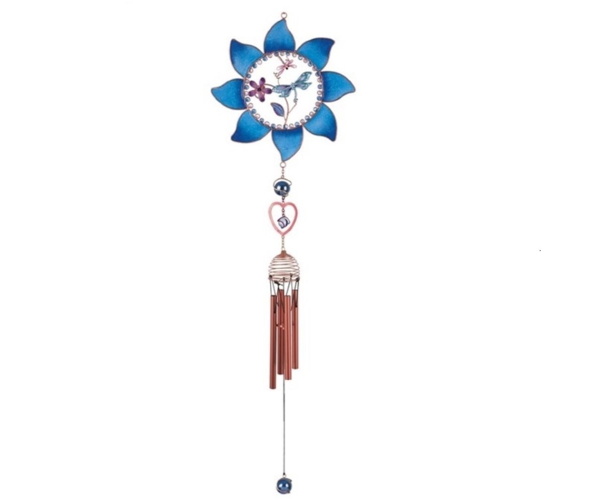 Click here for 35 Long Pewter Dragonfly Wind Chime with Blue Copp... prices