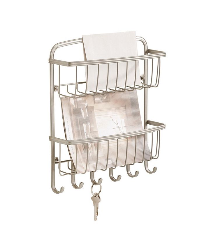 mDesign Wall Mount 2-Tier Metal Mail Organizer Basket, 6 Hooks, Soft ...