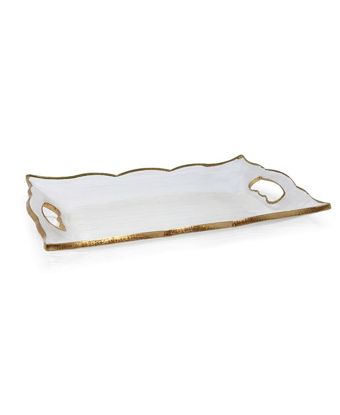 Classic Touch Rectangular Glass Tray with Handles and Gold-Tone Rim, 20 ...