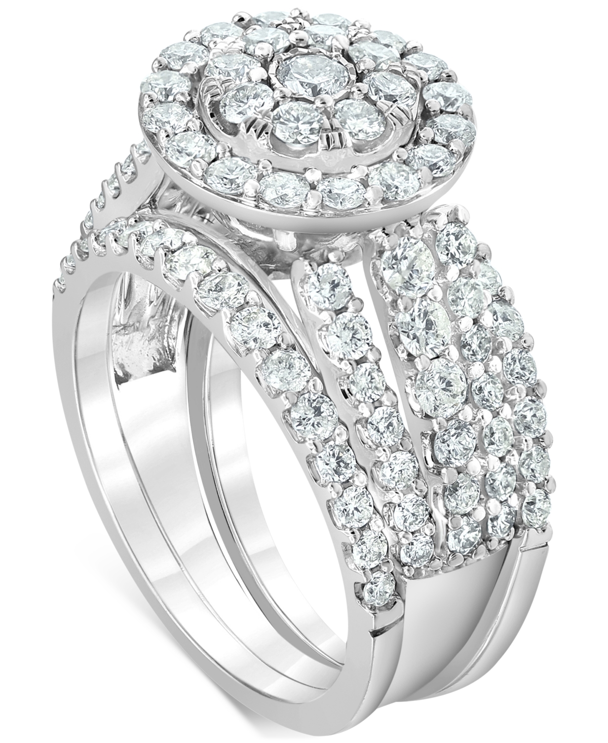 Click here for Diamond Halo Cluster Three Piece Bridal Set (2 ct.... prices