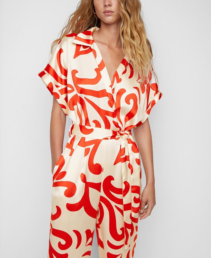 MANGO Women's Printed Satin Jumpsuit - Macy's