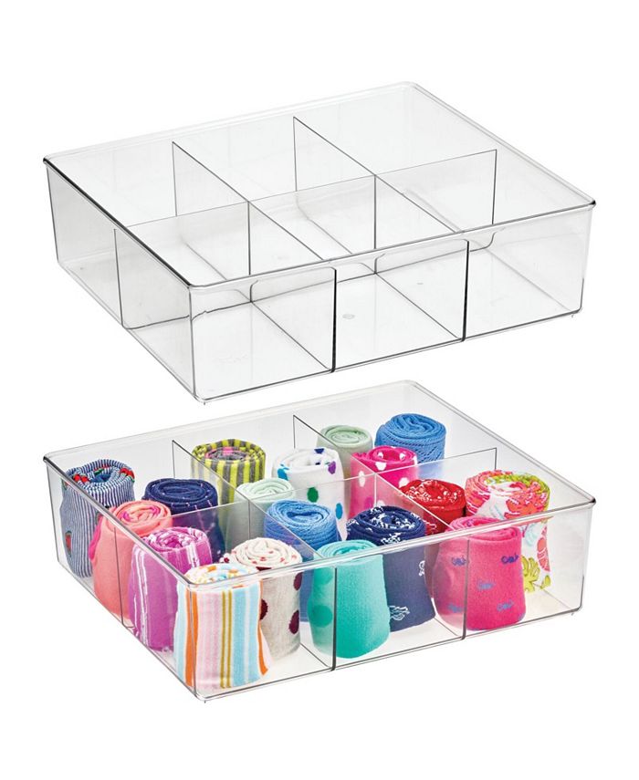 mDesign Plastic Divided 6 Section Closet/Dresser Drawer Organizer, 2 ...