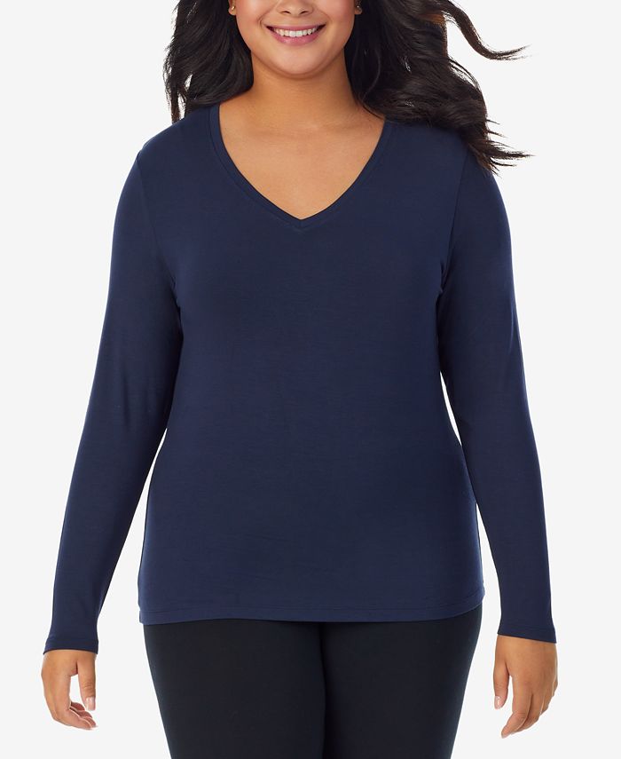 Cuddl Duds Plus Size Softwear Long-Sleeve V-Neck Top - Macy's