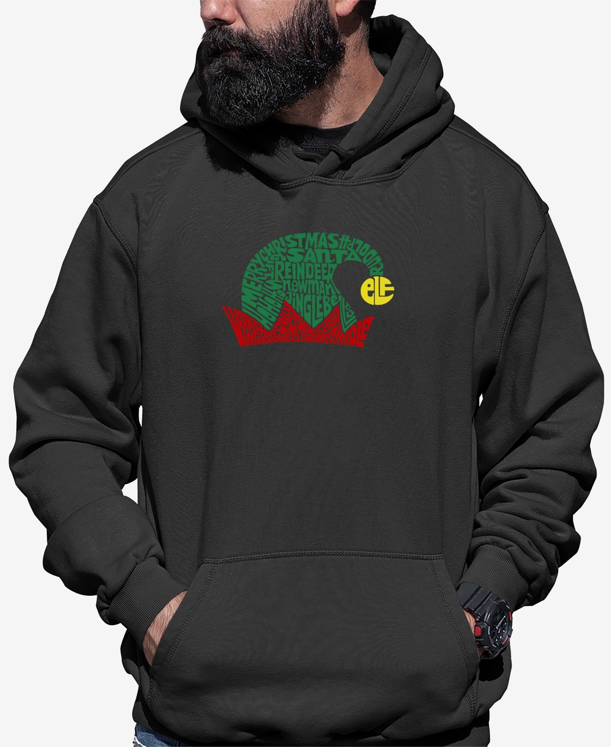 Click here for La Pop Art Mens Christmas Elf Hat Word Art Hooded... prices