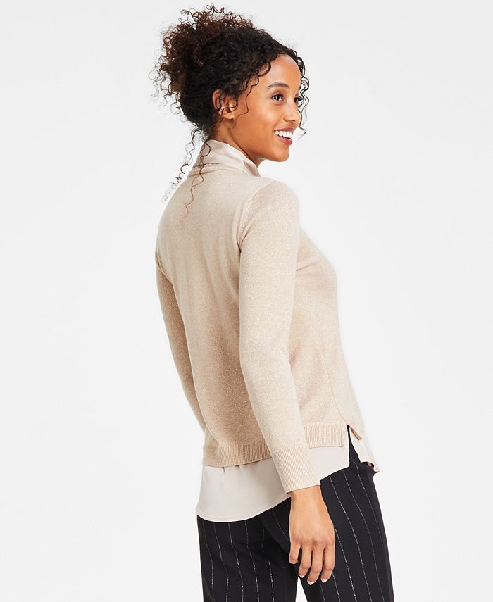 Anne Klein Women's Tie-Neck Layered-Look Sweater, Created For Macy's ...