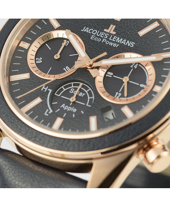 Jacques Lemans Men's Eco Power Watch with Appleskin and Solid Stainless Steel Strap IP-Rose ...