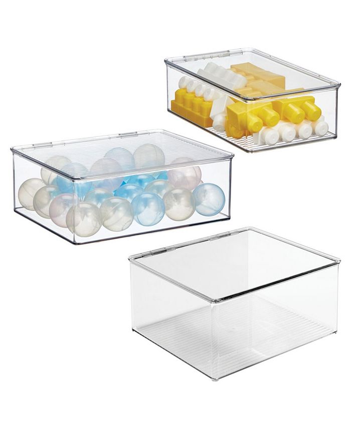 mDesign Plastic Stackable Playroom/Game Box with Hinged Lid, Set of 3 ...