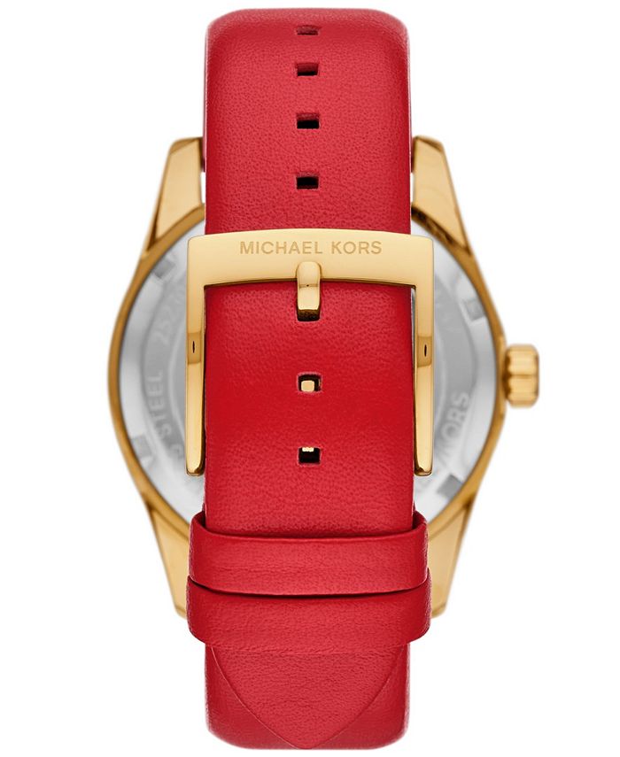 Michael Kors Women's Lexington Three-Hand Red Leather Watch 38mm - Macy's