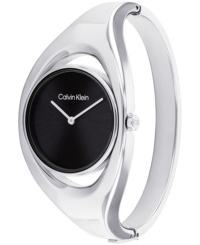 Calvin Klein Women's Two Hand Silver Stainless Steel Bangle Bracelet ...