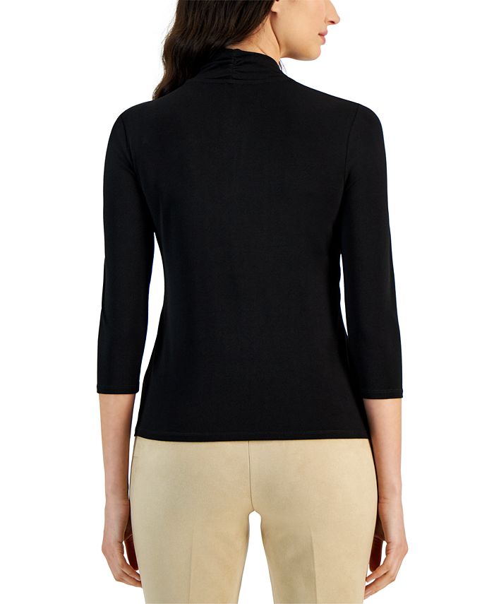 Anne Klein Women's Solid Twist-Neck 3/4-Sleeve Top - Macy's