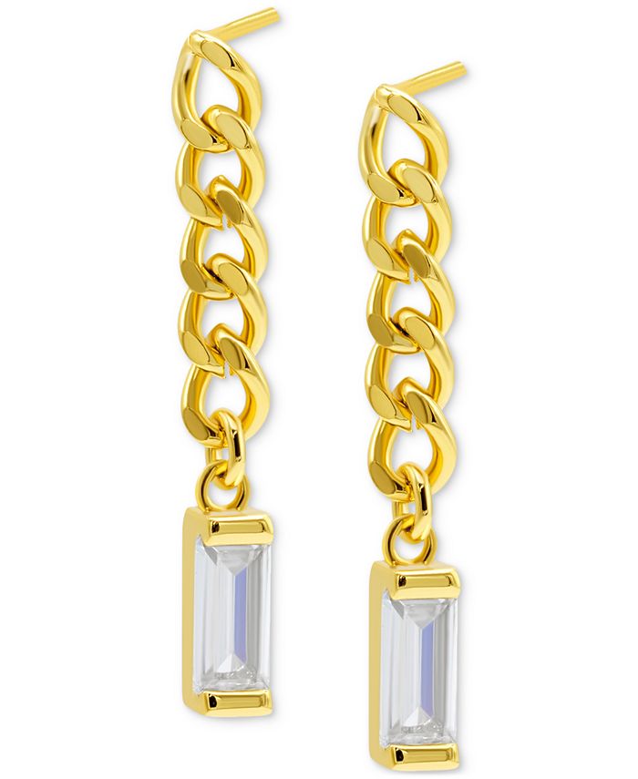 ADORNIA 14k Gold-Plated Chain & Rectangle Crystal Linear Drop Earrings ...