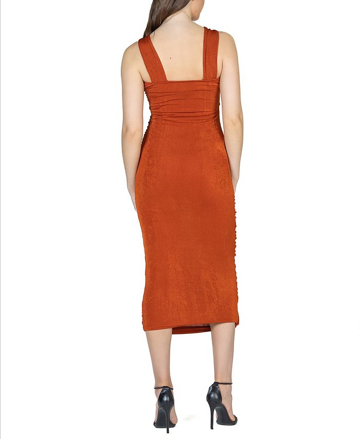 24seven Comfort Apparel Women's Halter Neck Ruched Bodycon Mid Dress ...