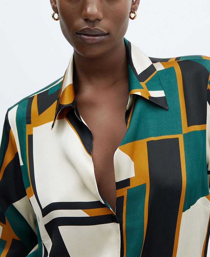 MANGO Women's Geometric Print Satin Shirt - Macy's