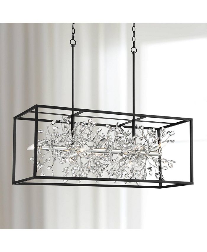 Possini Euro Design Carrine Black Silver Metal Rectangle Linear Pendant ...