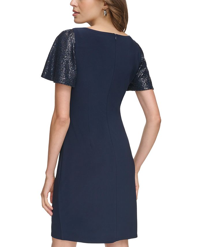 Jessica Howard Petite Shimmer-Sleeve Side-Pleated Dress - Macy's