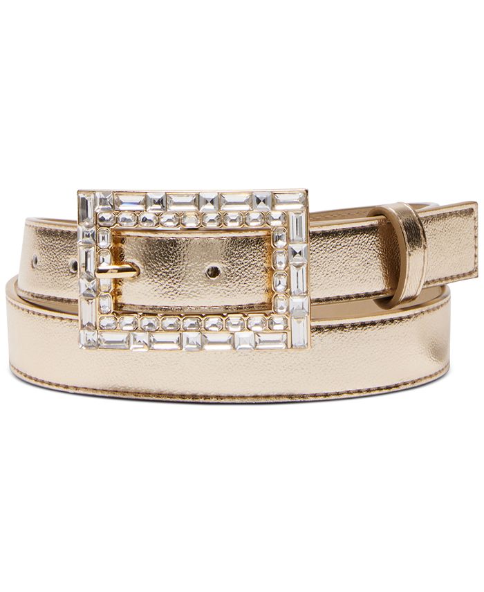 Steve Madden Women's Embellished Metallic Faux-Leather Belt - Macy's