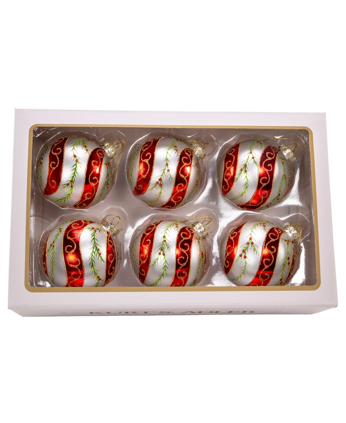 Click here for Kurt Adler 80mm Glass and Holly Leaves 6 Piece Bal... prices