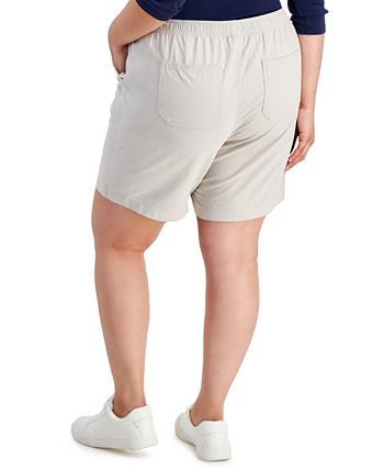 Style & Co Plus Size Cotton Drawstring Pull-On Shorts, Created for Macy ...