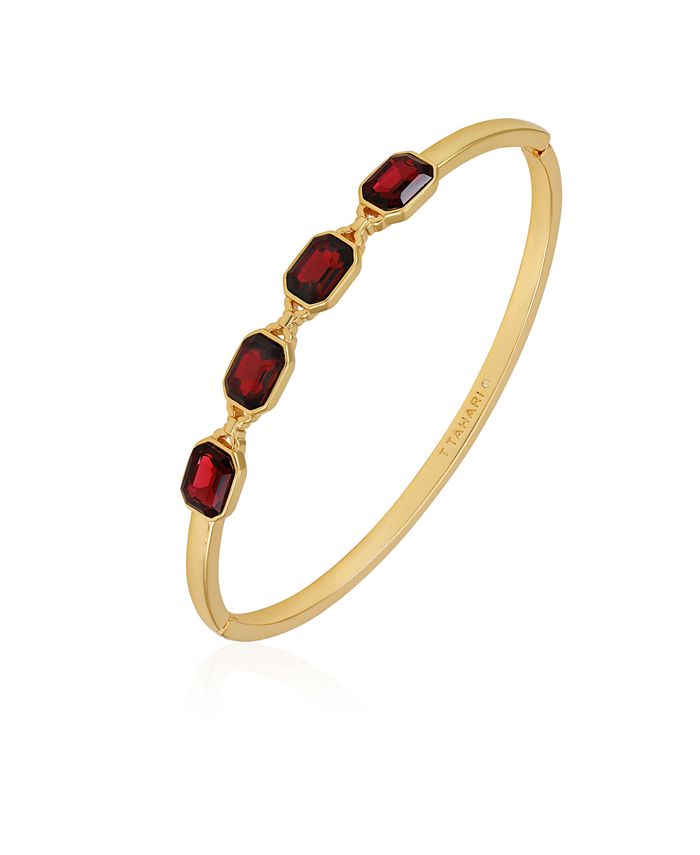 T Tahari Gold-Tone and Dark Red Glass Stone Hinge Bangle Bracelet - Macy's