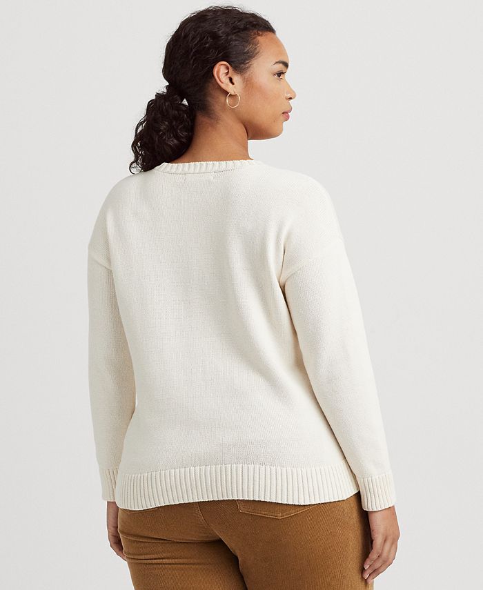 Lauren Ralph Lauren Plus Size Intarsia-Knit Crest Sweater - Macy's