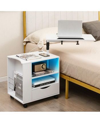 Slickblue Nightstand Bedside Table Swivel Laptop Tray with Charging ...