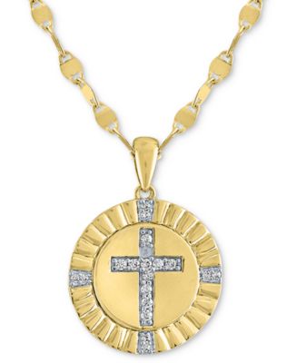 Diamond Coin Cross Pendant Necklace (1/10 ct. t.w.) in 14k Gold-Plated ...