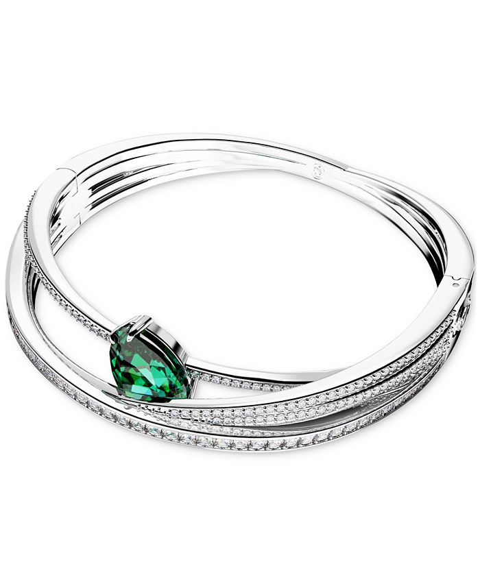 Swarovski Silver-Tone Hyperbola Green Stone Bangle Bracelet - Macy's
