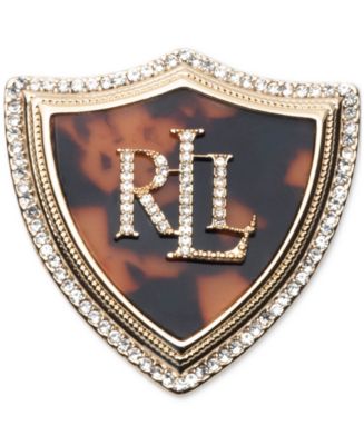 Lauren Ralph Lauren Gold-Tone Pavé Logo Tortoise-Look Shield Pin - Macy's