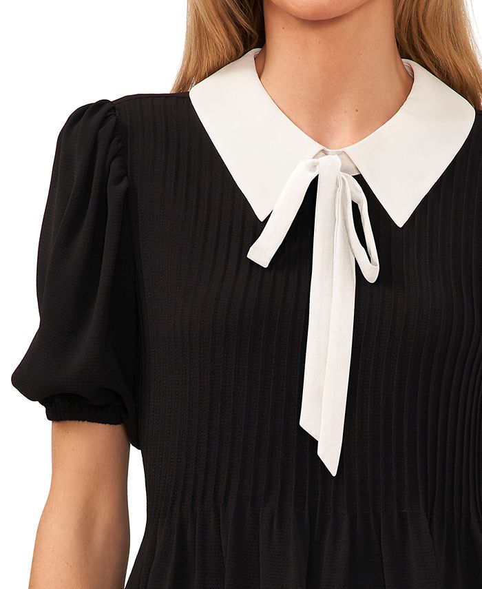 CeCe Women's Short-Sleeve Collared Pin-Tuck Blouse - Macy's