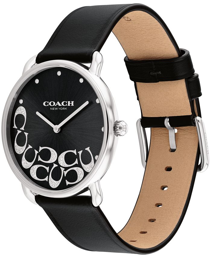COACH Women's Elliot Black Leather Watch 36mm - Macy's