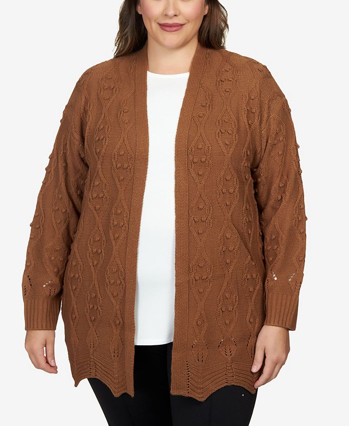 Ruby Rd. Plus Size Solid Textured Zigzag Hem Open Cardigan Sweater - Macy's