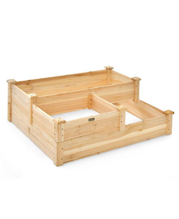 Slickblue 3 Tier Wooden Raised Garden Bed With Open Ended Base Natural