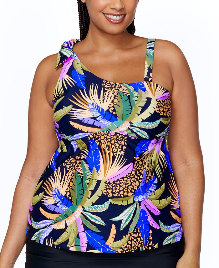 Raisins Curve Trendy Plus Size Marita One-Shoulder Tankini Top - Macy's