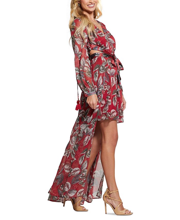 GUESS Women's Farrah Botanical-Print Removable-Skirt Dress - Macy's