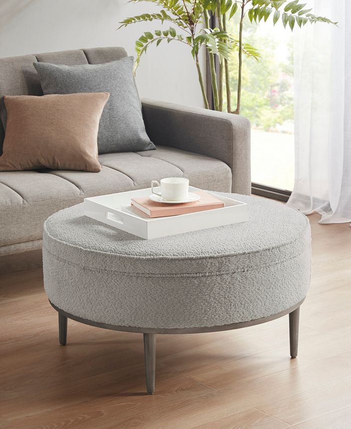 Madison Park Harriet 34" Wide Fabric Upholstered with Metal Base Round ...