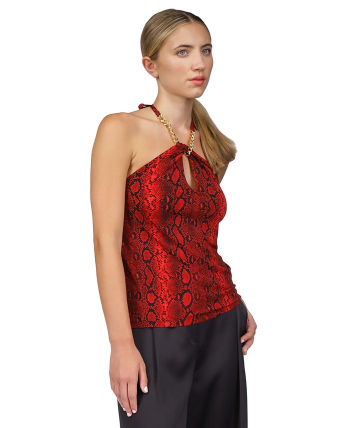Michael Kors Women's Snakeskin-Print Chain-Neck Halter Top - Macy's