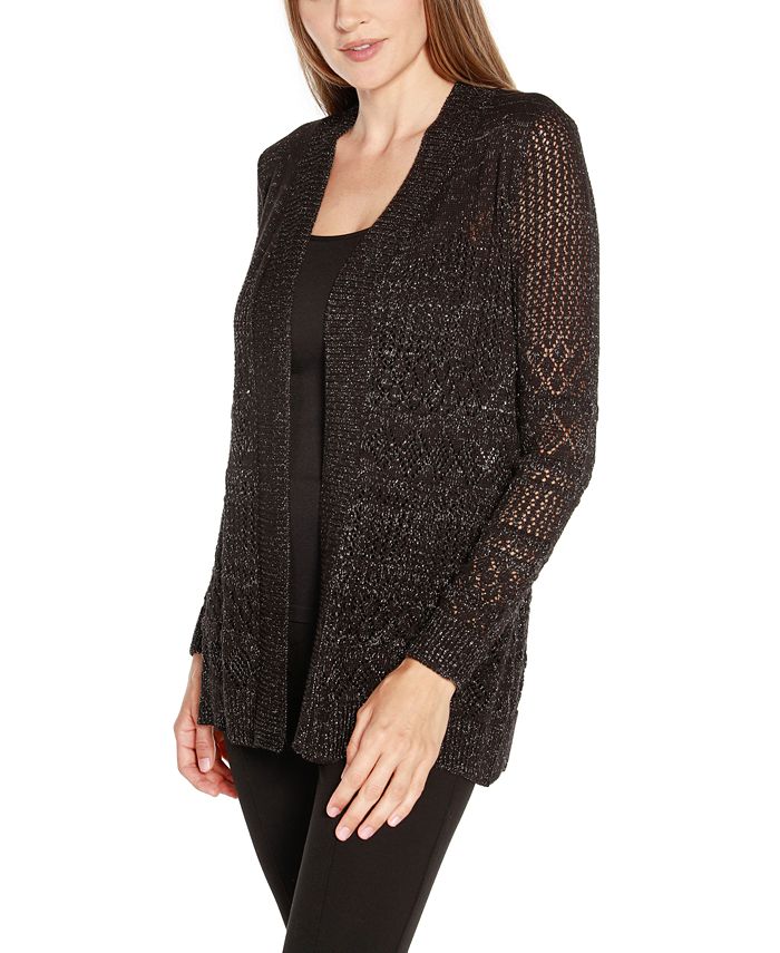 Belldini Women's Lurex Pointelle Open-Front Cardigan Sweater - Macy's
