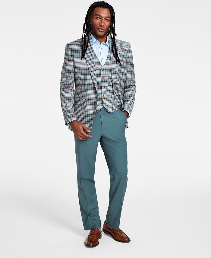 Tayion Collection Men's Classic-Fit Plaid Vested Suit Separates - Macy's