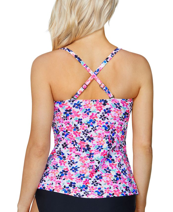Island Escape Womens Printed Tahiti Bandini Ruffled Tankini Swim Top