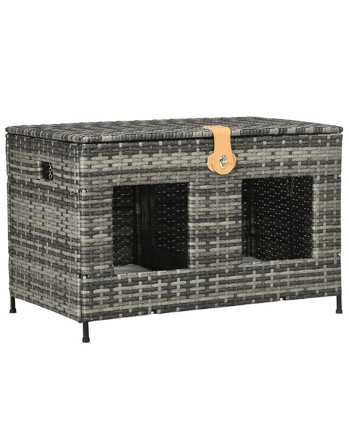 PawHut Rattan Cat Bed with Removable Divider, Double-Room Wicker Cat ...