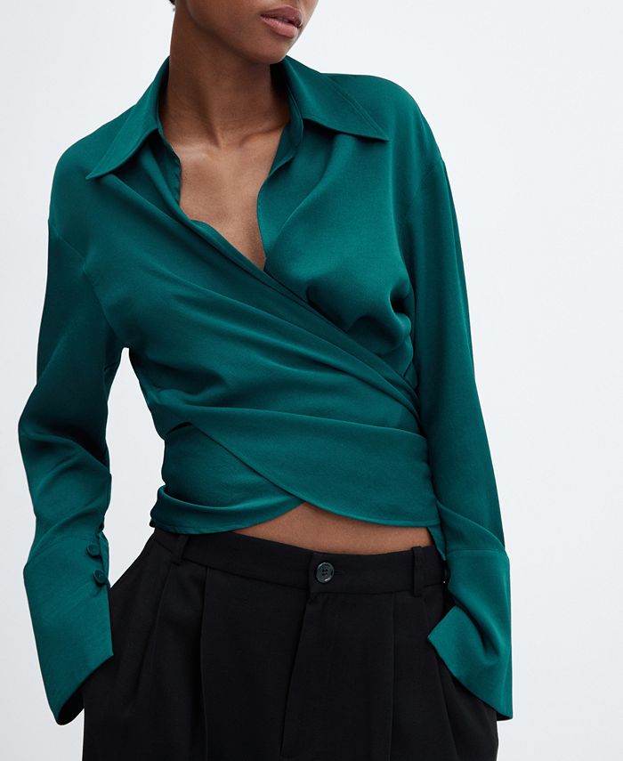 MANGO Women's Lace-Up Cross-Over Blouse - Macy's