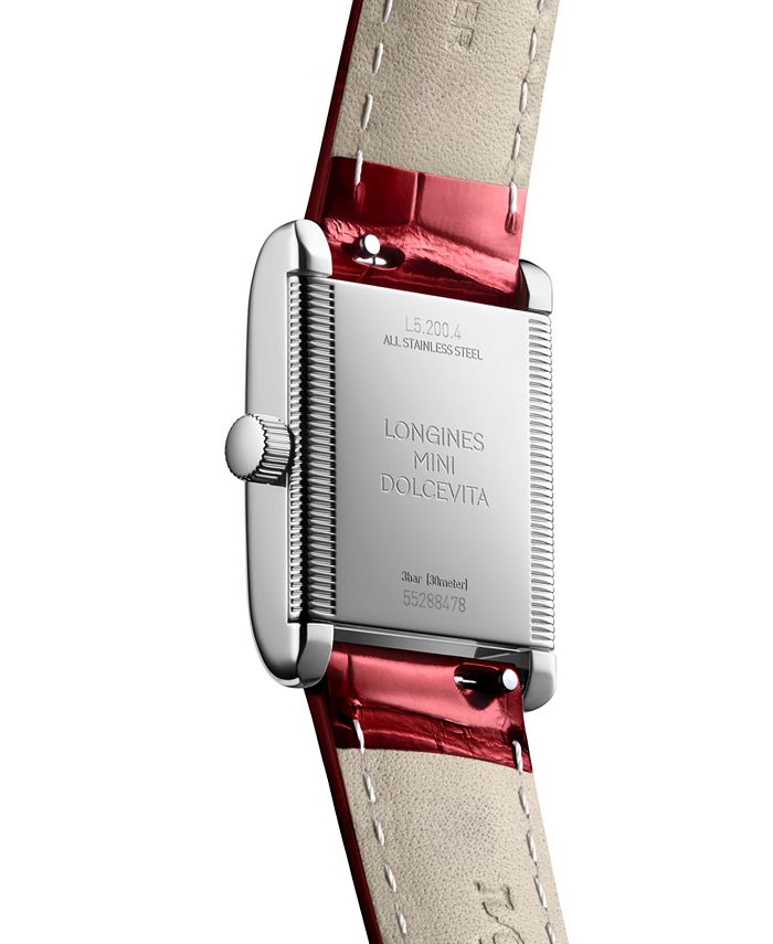 Longines Women's Swiss Mini DolceVita Red Strap Watch 22x29mm - Macy's
