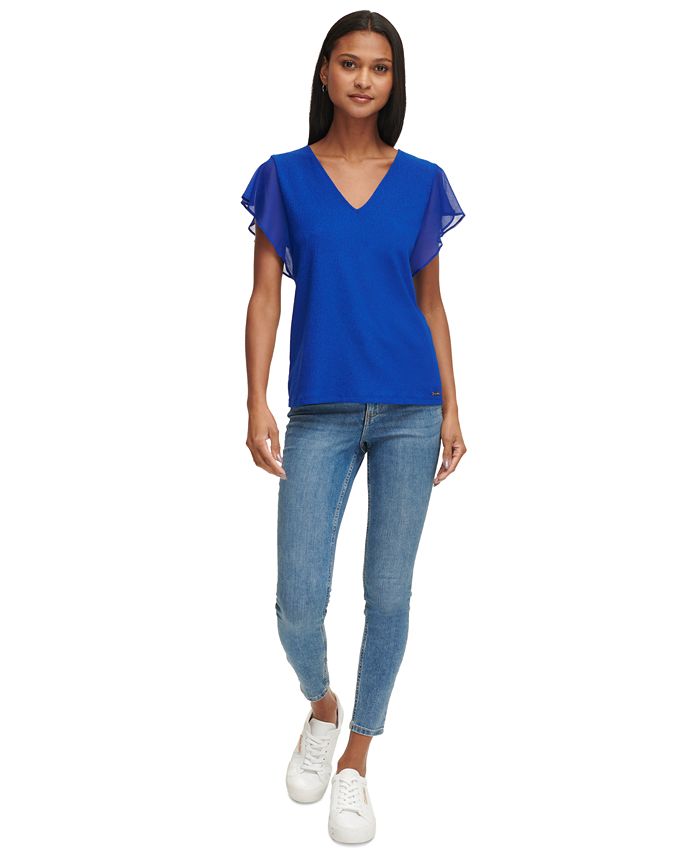 Calvin Klein Women's Flutter-Sleeve Top - Macy's