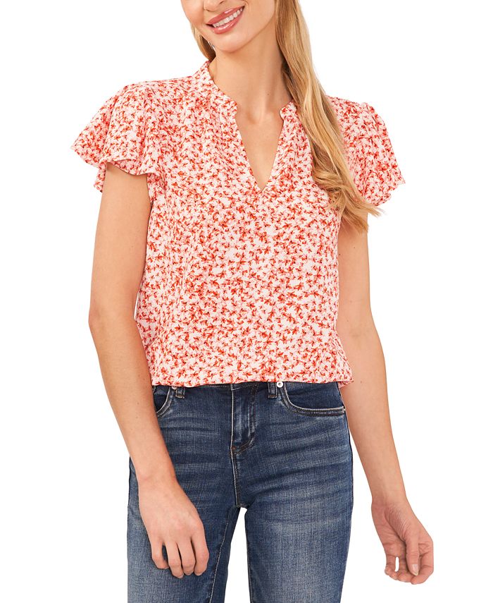 CeCe Women's V-Neck Ruffle-Short-Sleeve Blouse - Macy's