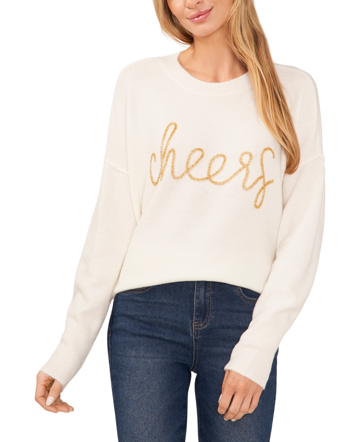 Click here for CeCe Womens Long-Sleeve Cheers Script Sweater - An... prices