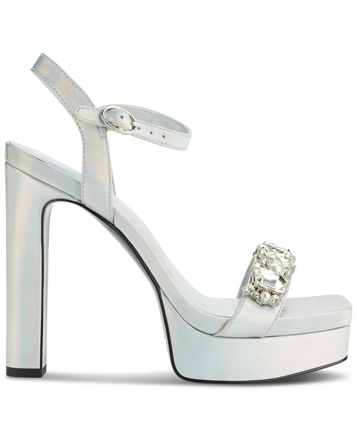 KARL LAGERFELD PARIS Women's Jala Embellished Ankle-Strap Platform ...