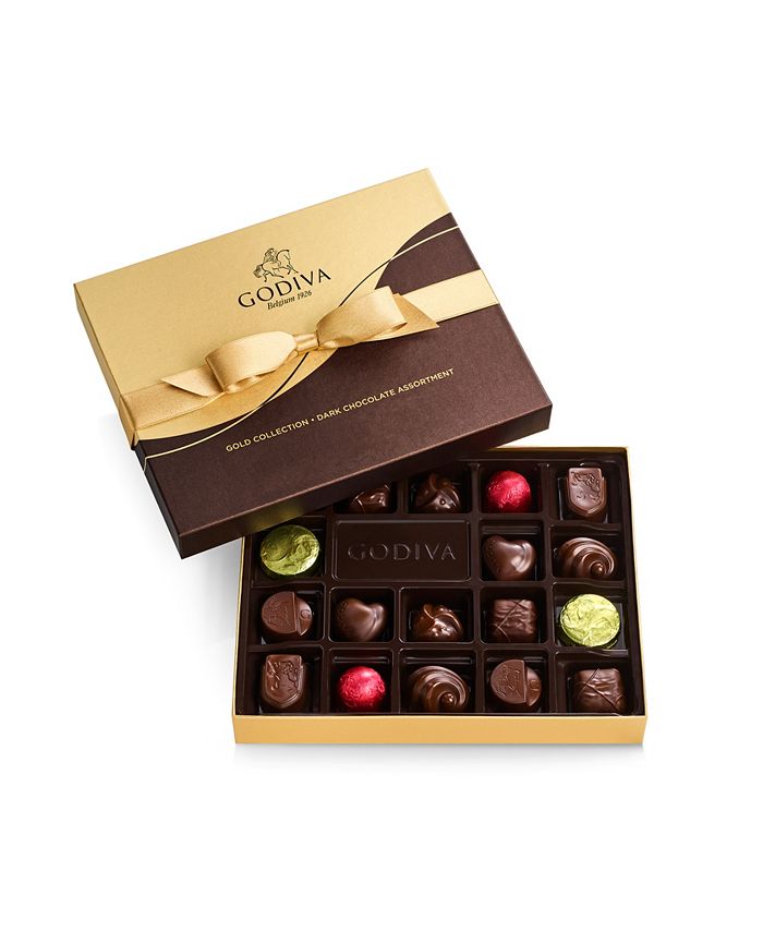 Godiva Assorted Dark Chocolate Gold-Tone Gift Box, 18 Piece - Macy's