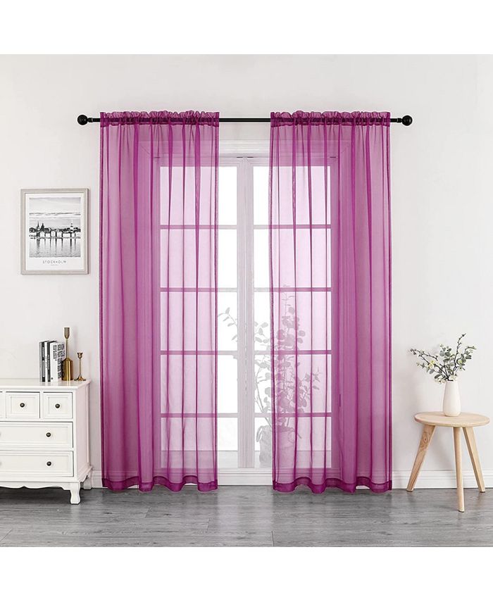 Kate Aurora 2 Piece Purple Colored Rod Pocket Sheer Voile Window ...