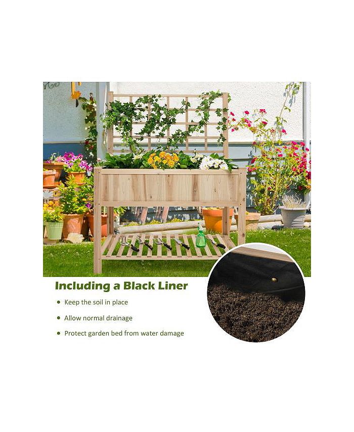 Slickblue Raised Garden Bed Elevated Wooden Planter Box With Trellis
